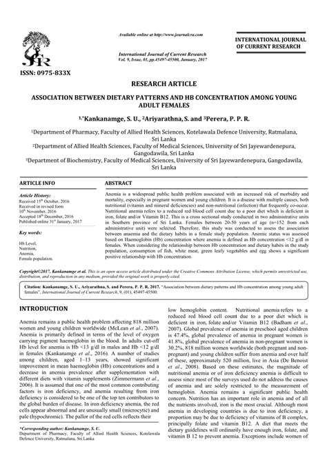 Pdf Association Between Dietary Patterns And Hb Concentration Among