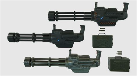 Low Poly Minigun With Pbr Materials 3d Model 23 Unknown Blend 3ds