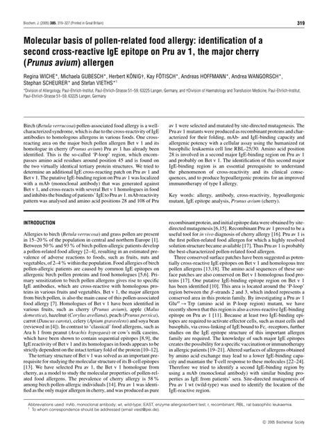 Pdf Molecular Basis Of Pollen Related Food Allergy Identification Of