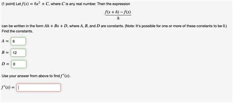 Solved 1 Point Let Fx6x2c Where C Is Any Real Number