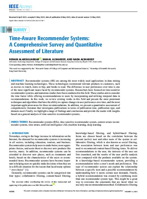 pdf time aware recommender systems a comprehensive survey and analysis of existing evaluation