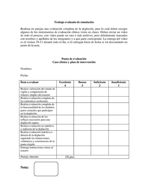 Pauta de evaluación video simulación Trabajo evaluado de simulación