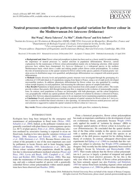Pdf Neutral Processes Contribute To Patterns Of Spatial Variation For
