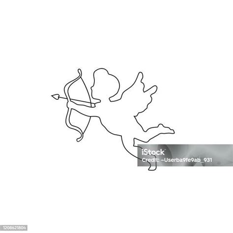 一個天使的剪影丘比特與弓和箭孤立的圖像向量插圖線條圖示向量圖形及更多丘比特圖片 丘比特 人 兒童 Istock