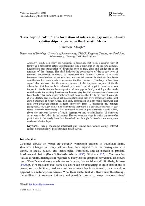 Pdf ‘love Beyond Colour The Formation Of Interracial Gay Mens