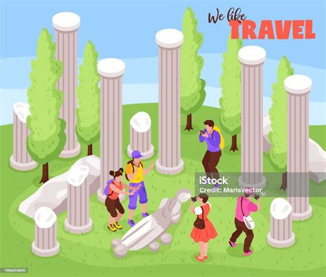 旅行等軸測構成向量圖形及更多古代文明圖片 古代文明 古典風格 古物 Istock