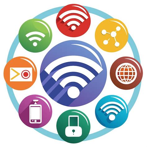 Colorful Wifi Signal Icons With Long Shadows Set In A Circle Premium