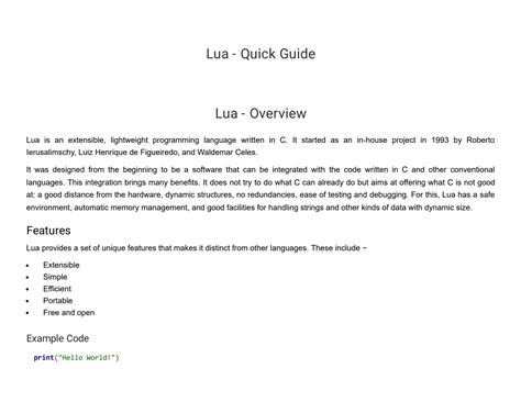 SOLUTION Lua Quick Guide Studypool