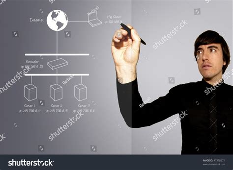 Business Man Draws Network Topology Diagram Stock Photo 47378671 Shutterstock