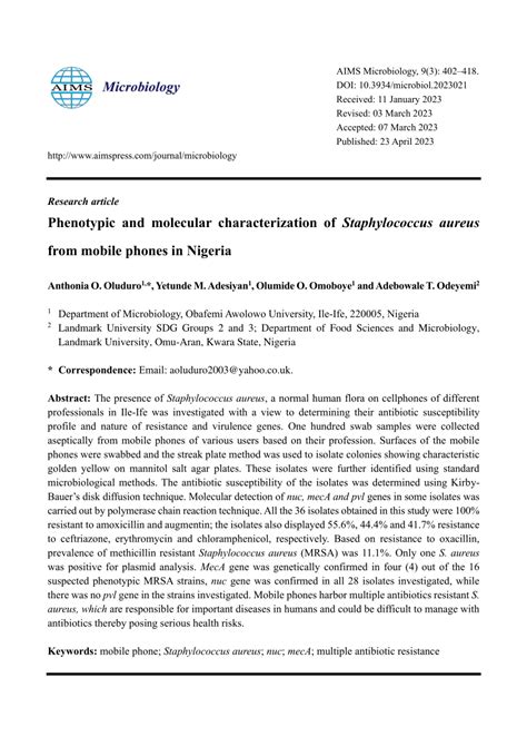 Pdf Phenotypic And Molecular Characterization Of Staphylococcus