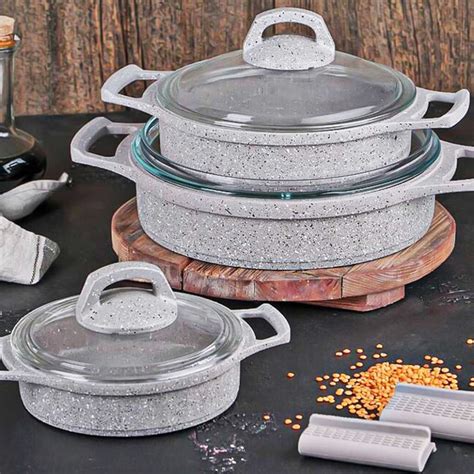 Acar Cast Prestige 3lü Döküm Granit Sahan Seti Cam Kapak Cam Kapaklı