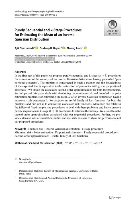 Pdf Purely Sequential And K Stage Procedures For Estimating The Mean Of An Inverse Gaussian