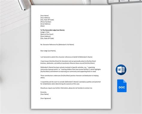 Court Character Reference Letter Template Editable Personalized