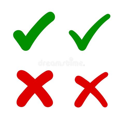 Hand Drawn Tick And Cross Check Marks Indication For Concept Yes And