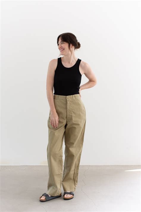 Vintage 30 High Waist Khaki Twill Chinos Unisex Straight Leg Pant