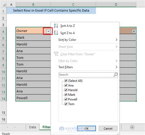 How To Select Row In Excel If Cell Contains Specific Data 4 Ways