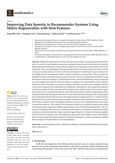 pdf improving data sparsity in recommender systems using matrix