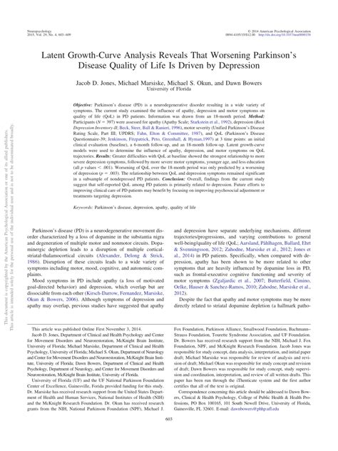 Pdf Latent Growth Curve Analysis Reveals That Worsening Parkinsons