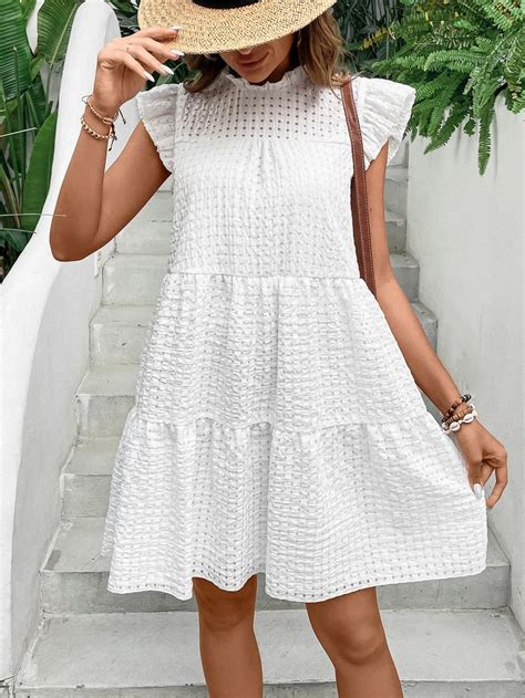 Shein Vcay Ruffle Trim Keyhole Back Smock Dressi Discovered Amazing