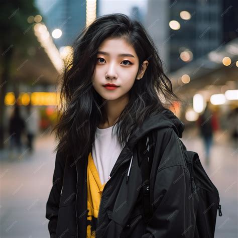 Premium Ai Image A Girl With Long Hair And A Yellow Shirt Is Standing
