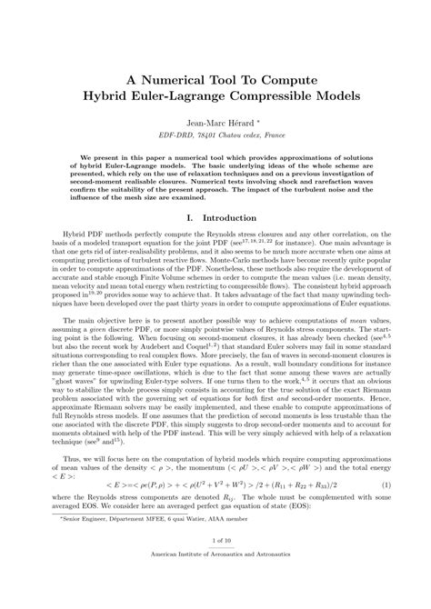 pdf a numerical tool to compute hybrid euler lagrange compressible models