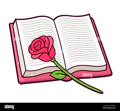 Rose Rouge Sur Livre Ouvert Dessin De Dessin Animé Simple Lecture