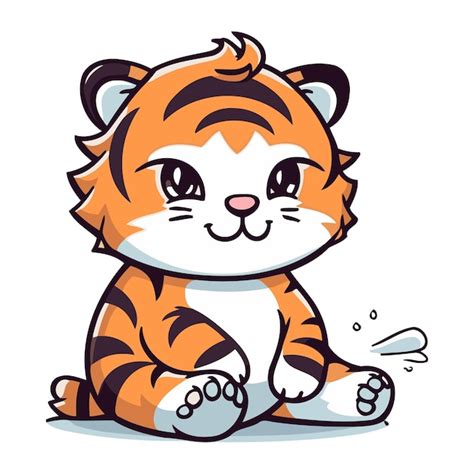 귀여운 만화 호랑이 바탕에 고립된 터 일러스트레이션 프리미엄 벡터