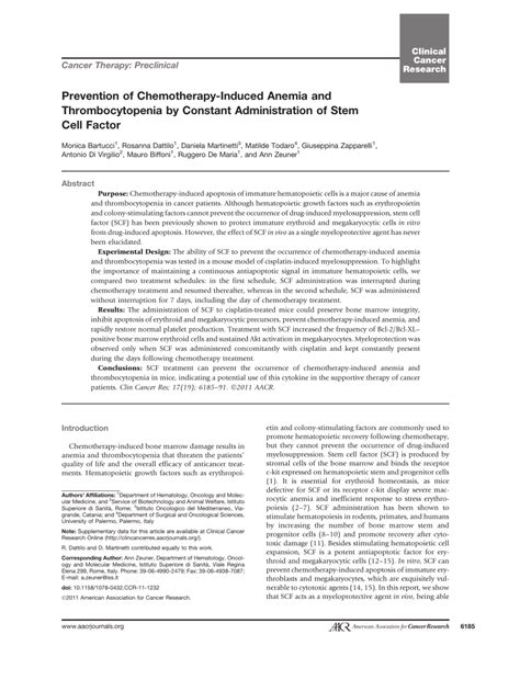 Pdf Prevention Of Chemotherapy Induced Anemia And Thrombocytopenia By