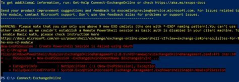 new exopssession create powershell session is failed using oauth