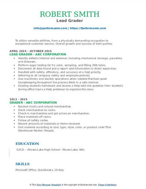 10 Grader Resume Samples And Templates For 2025