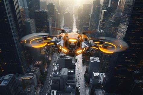 Explore A Cityscape Where Drones Efficiently Stock Illustration