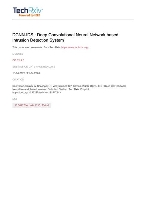 Pdf Dcnn Ids Deep Convolutional Neural Network Based Intrusion