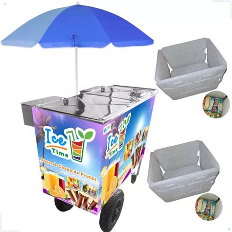 Carrinho Duas Cubas Inox Sorvete Açai Geladinho Bebidas Frete Grátis