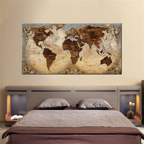 Vintage Watercolor World Map Canvas Canvas Travel Map Detailed World
