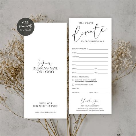 Minimal Donation Card Template Customizable Donor Form 4x9 Black