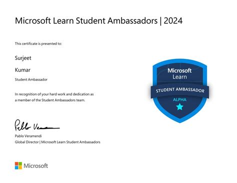 Microsoft Student Ambassador Certificate