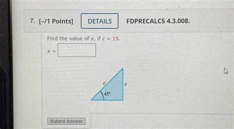 Solved Find The Value Of X If C 15 X Chegg Com