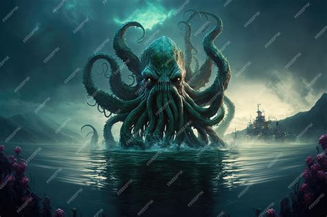 Premium Photo Mysterious Monster Cthulhu In The Sea Huge Tentacles