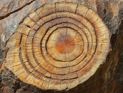Fossilized Tree Ring Section Showing Growth Patterns Preserved In Stone Fossilized Tree Ring Section Showing Growth Patterns Preserved In Stone