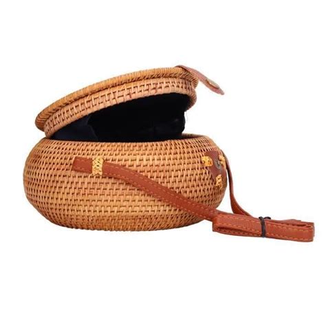 Sac En Rotin Fait à La Main Rond élégant Sac à Bandoulière Tissé à La
