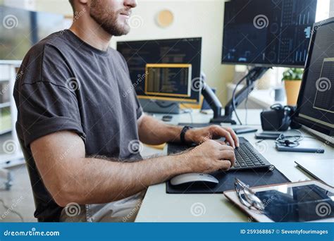 Computer Programmer At Workplace Side View Stock Image Image Of Analytics Work 259368867