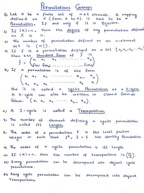 permutation groups and key points pdf