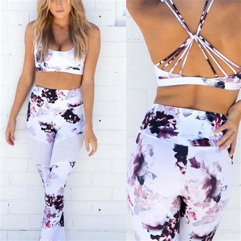 Sport Leggings Women Floral Printed Yoga Pants Quick Dry Breathable Gym