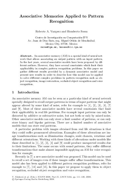 pdf associative memories applied to pattern recognition roberto