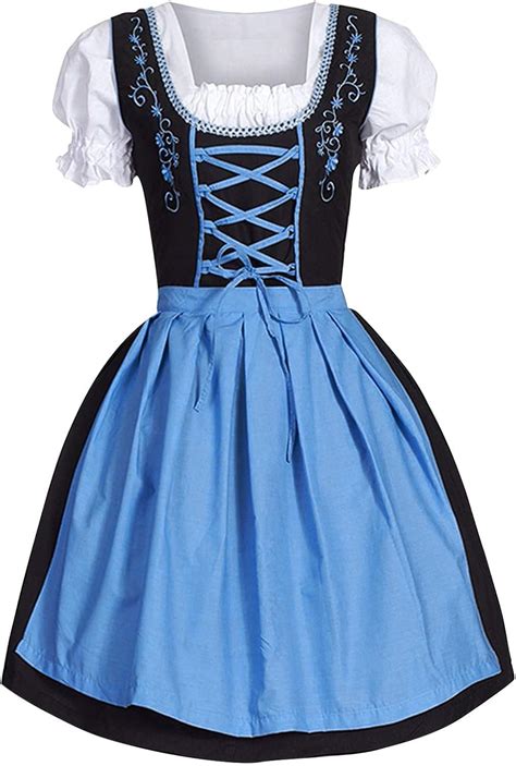 Dirndl Womens Dirndl Dress Oktoberfest Costume Dress Lantern Sleeves