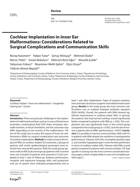 Pdf Cochlear Implantation In Inner Ear Malformations Considerations Related To Surgical