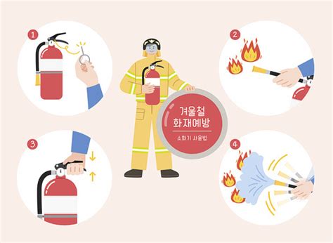 유토이미지 겨울철 화재예방 완강기 사용법 벡터 이미지 일러스트