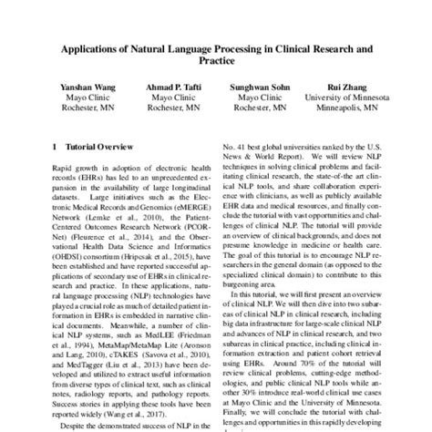 Applications Of Natural Language Processing In Clinical Research And Practice Acl Anthology
