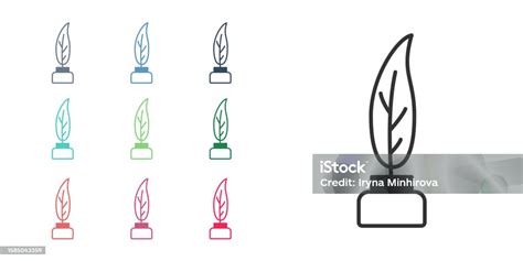 흰색 배경에 격리 된 검은 깃털과 잉크웰 아이콘 다채로운 아이콘을 설정합니다 벡터 고대의에 대한 스톡 벡터 아트 및 기타 이미지