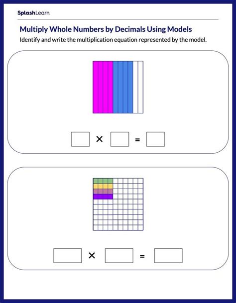 Multiply Whole Numbers And Decimals Using Models Math Worksheets